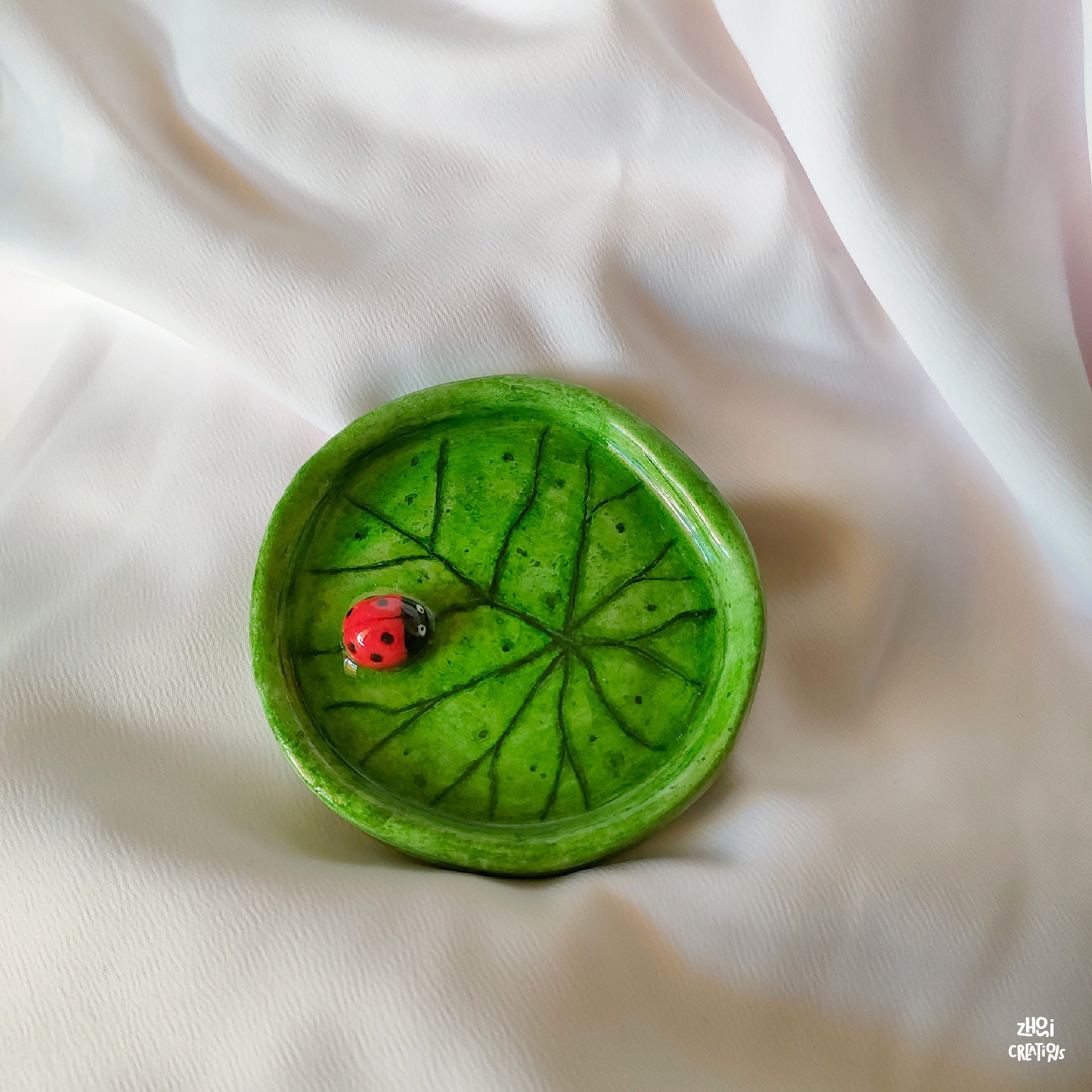Ladybug With Leaf Clay Trinket Dish Handmade - Etsy