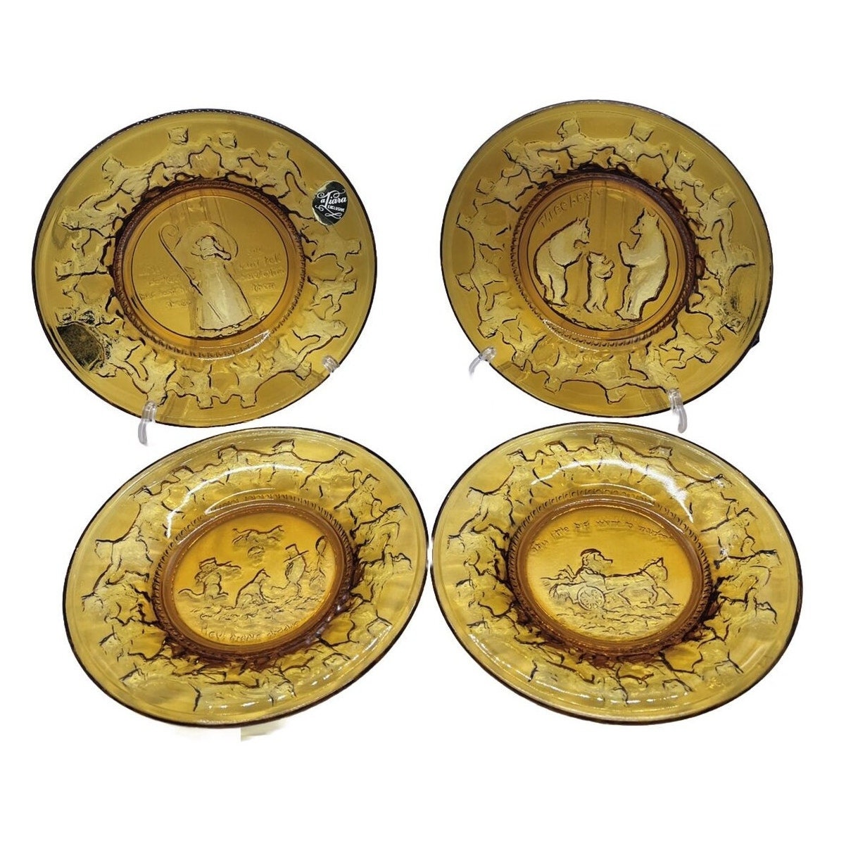 Tiara Indiana Glass Amber Nursery Rhyme Plates Set of 4 Mint Condition ...