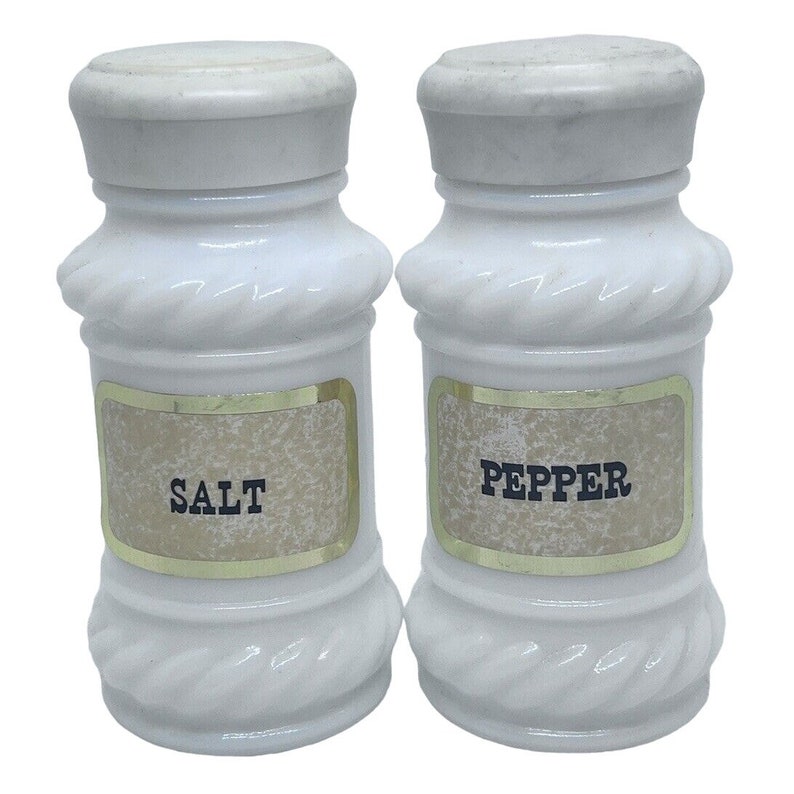 Anchor Hocking Milk Glass Rope Braid Salt and Pepper Shakers With Lids ...