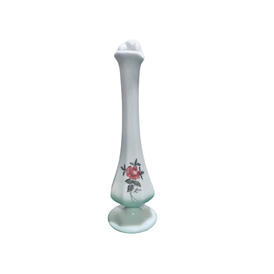 Vintage Fenton Hand Painted Love Rose Bud Vase 9056-LW Signed - Etsy
