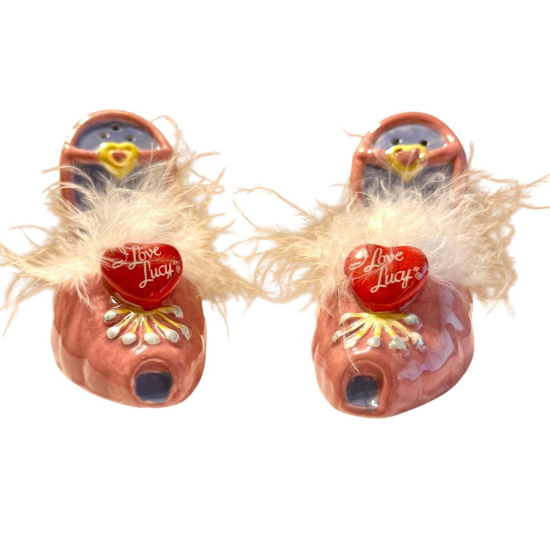 I Love Lucy Salt & Pepper Shakers Pink Shoes Feathers Vandor 2002 ...