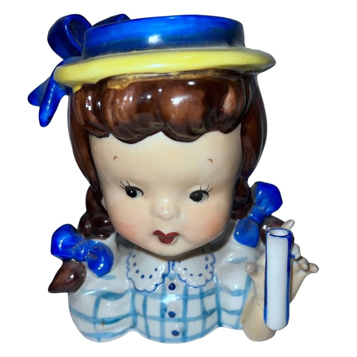 1950s Napco Head Vase Planter Girl With Pigtails & Blue Bows - Japan ...