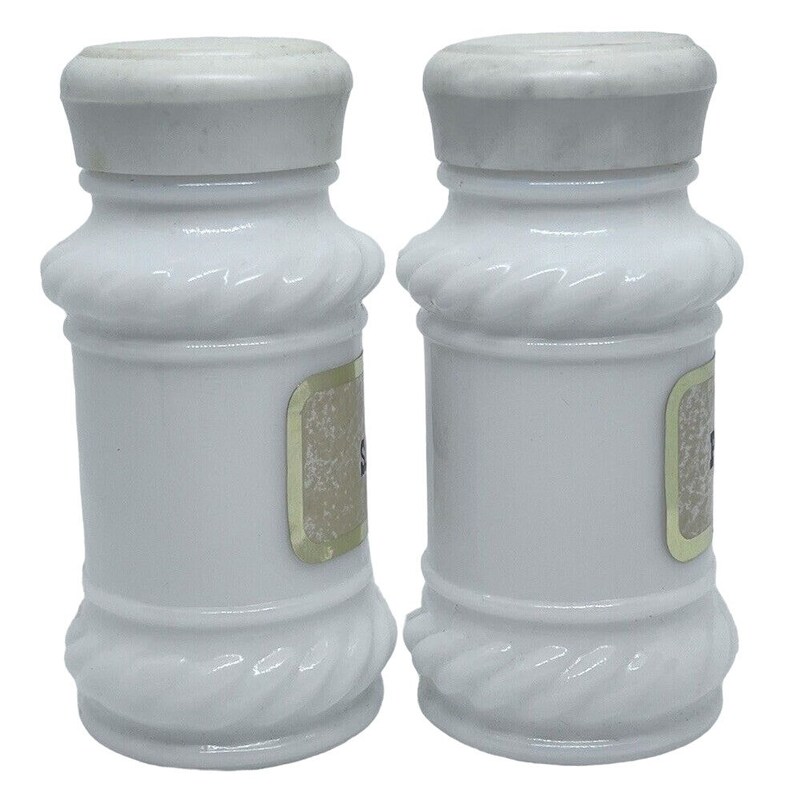 Anchor Hocking Milk Glass Rope Braid Salt and Pepper Shakers With Lids ...