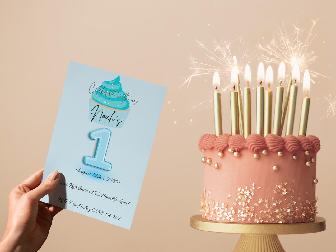 Editable All Blue Baby Boy Birthday Invitation, Blue 1st Baby Boy ...