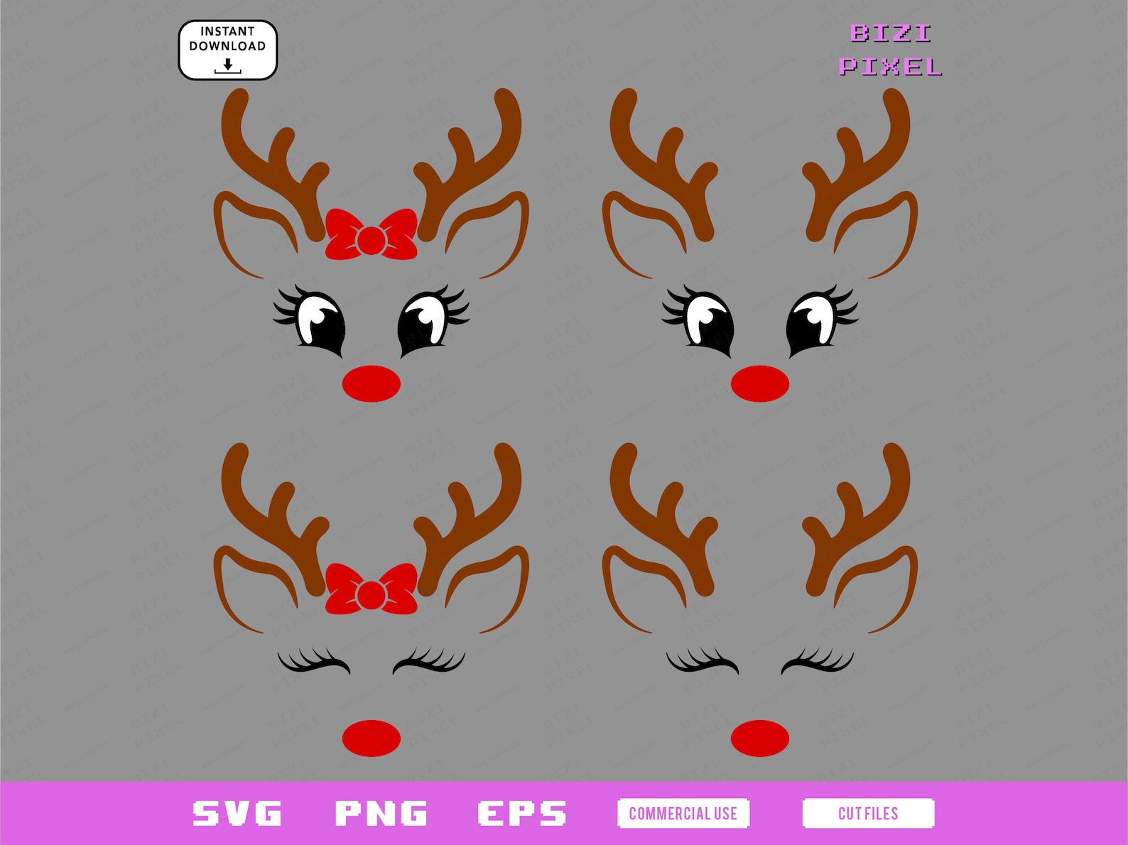 Cute Reindeer Face Svg, Girl Reindeer Svg, Boy Reindeer Png, Rudolphs ...