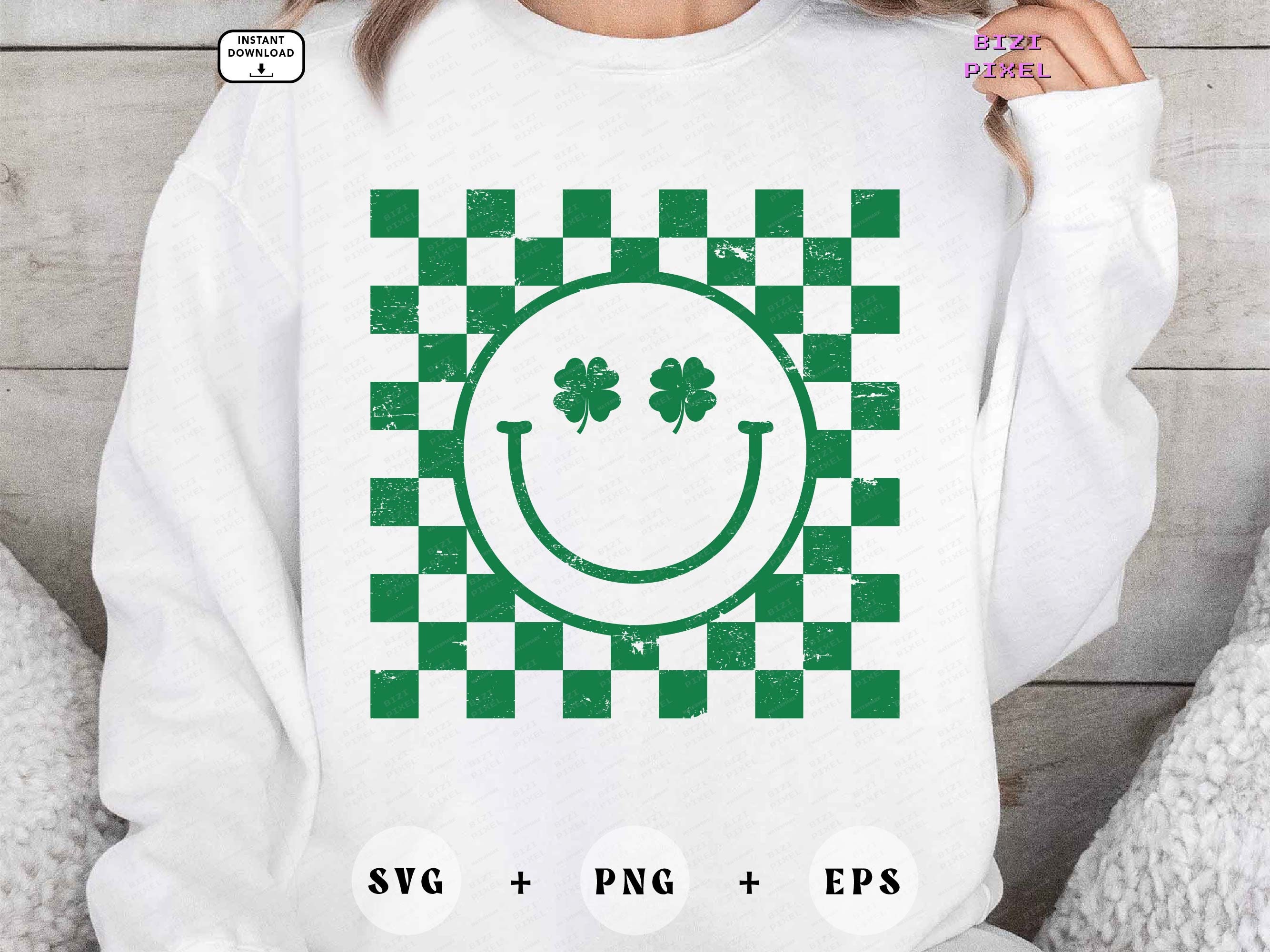 Clover Smiley Face Svg, Clover Smiley Face Png, Checkered Clover Smiley ...