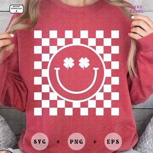 Clover Smiley Face Svg, Clover Smiley Face Png, Checkered Clover Smiley ...