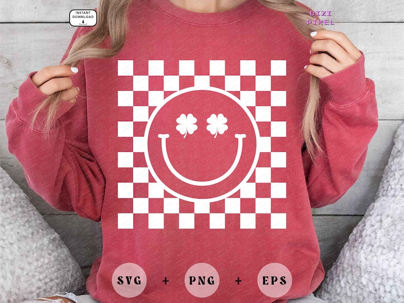 Clover Smiley Face Svg, Clover Smiley Face Png, Checkered Clover Smiley ...