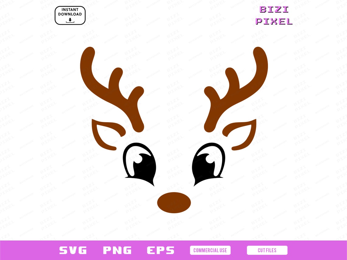 Reindeer Svg, Cute Reindeer Face Svg, Rudolphs the Red Nosed Reindeer ...