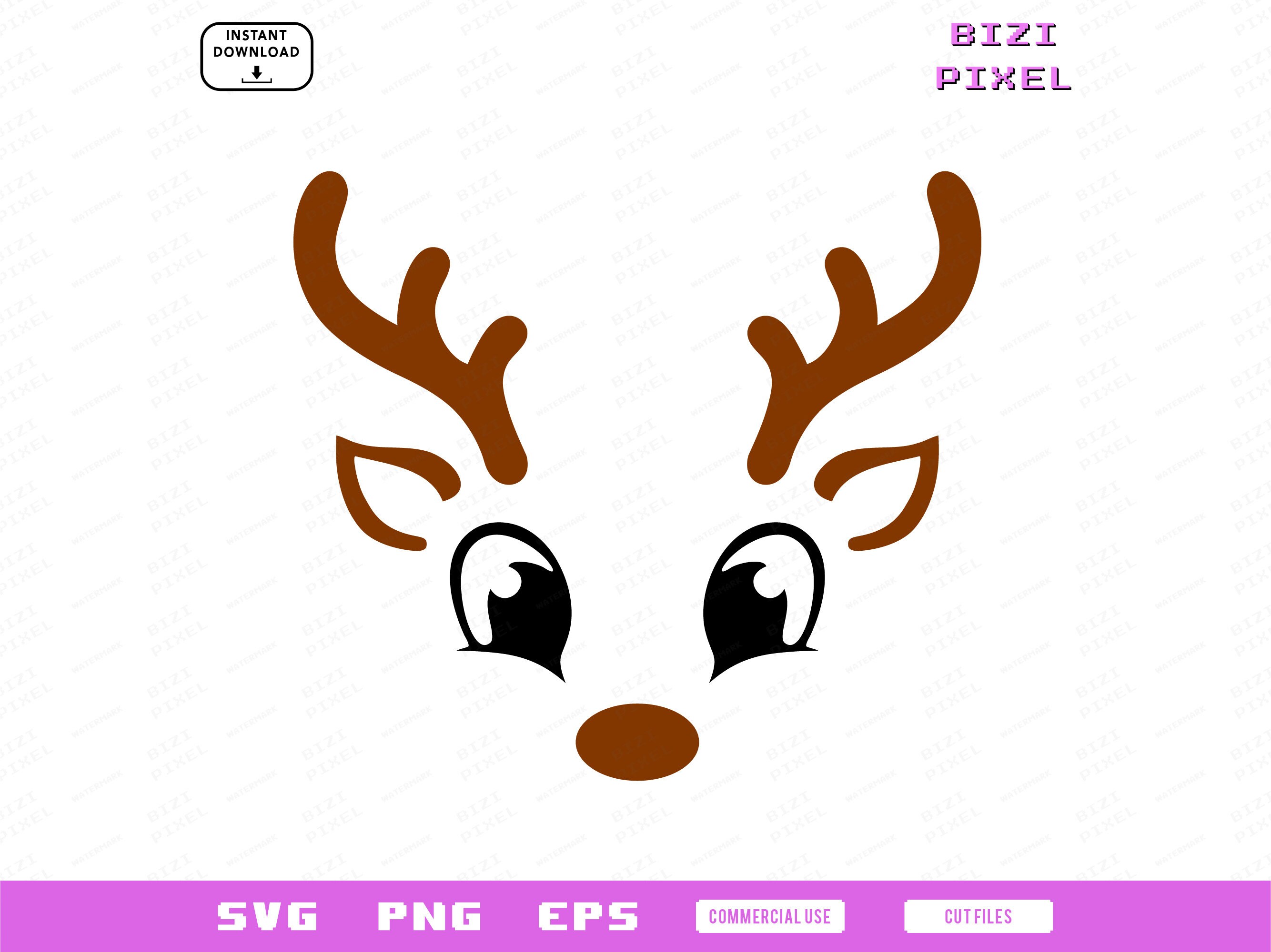 Reindeer Svg, Cute Reindeer Face Svg, Rudolphs the Red Nosed Reindeer ...
