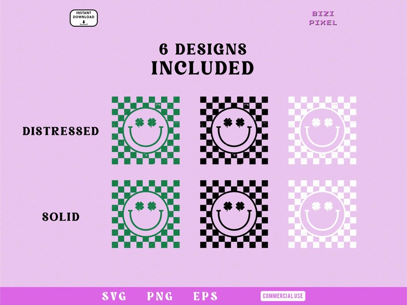 Clover Smiley Face Svg, Clover Smiley Face Png, Checkered Clover Smiley ...