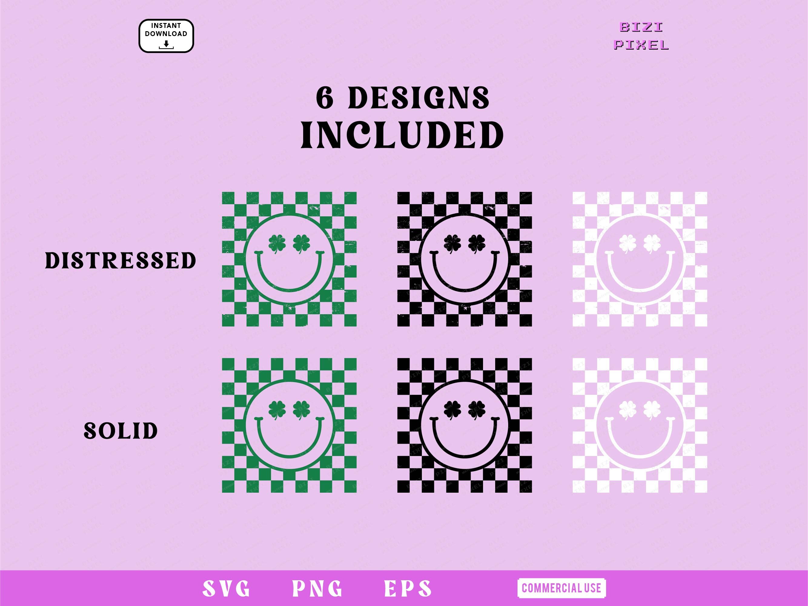 Clover Smiley Face Svg, Clover Smiley Face Png, Checkered Clover Smiley ...