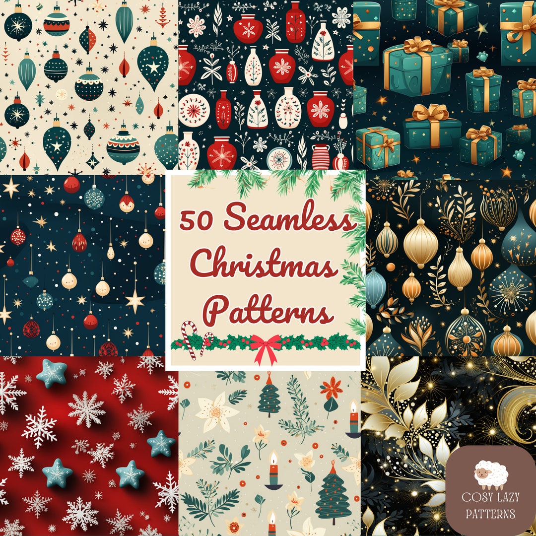 50 Seamless Christmas Patterns - Christmas Wrappers, Printable Digital ...