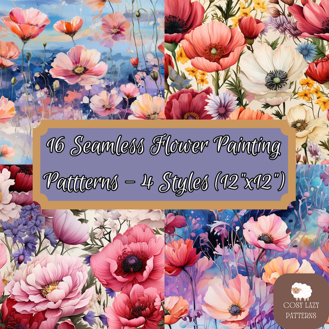 16 Seamless Flower Painting Patterns - Watercolor Floral, Painting ...