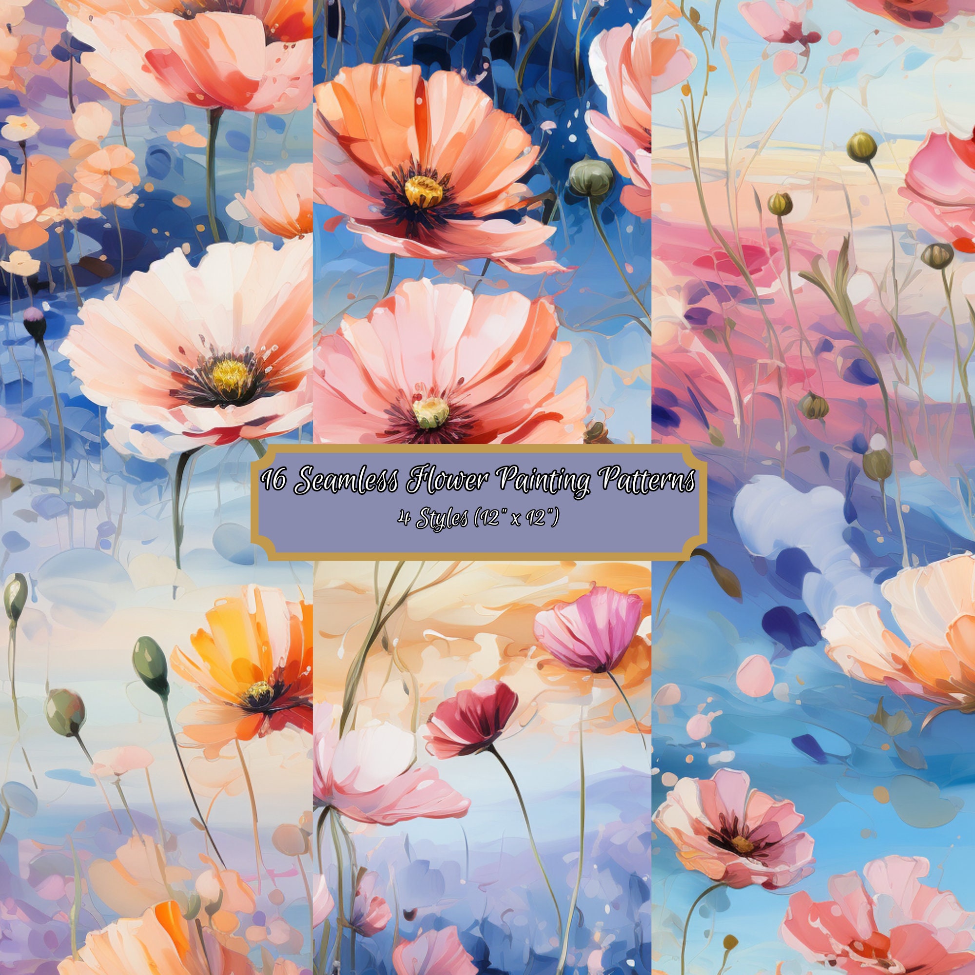 16 Seamless Flower Painting Patterns - Watercolor Floral, Painting ...