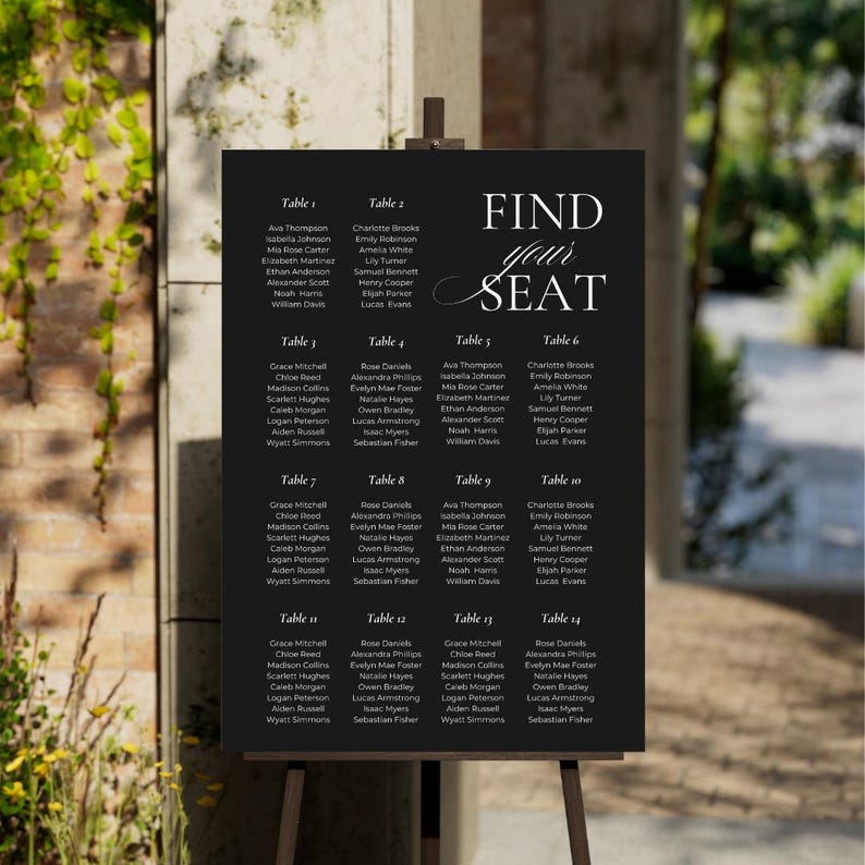 Modern Black Seating Chart Canva Template, Minimalist Black Wedding ...