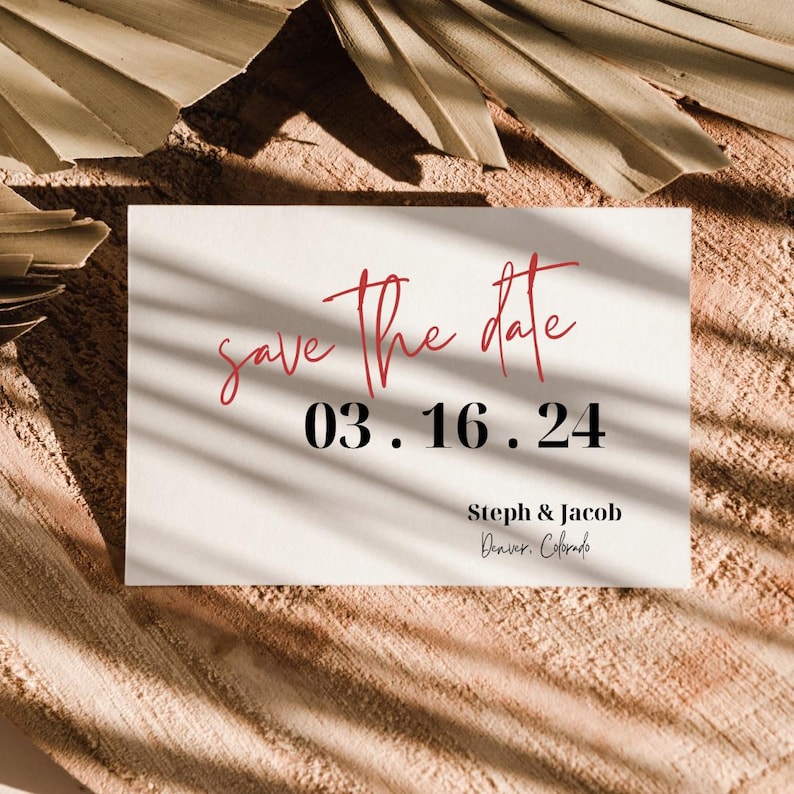 Red Script Save the Date Template: Elegant Wedding Card (digital ...