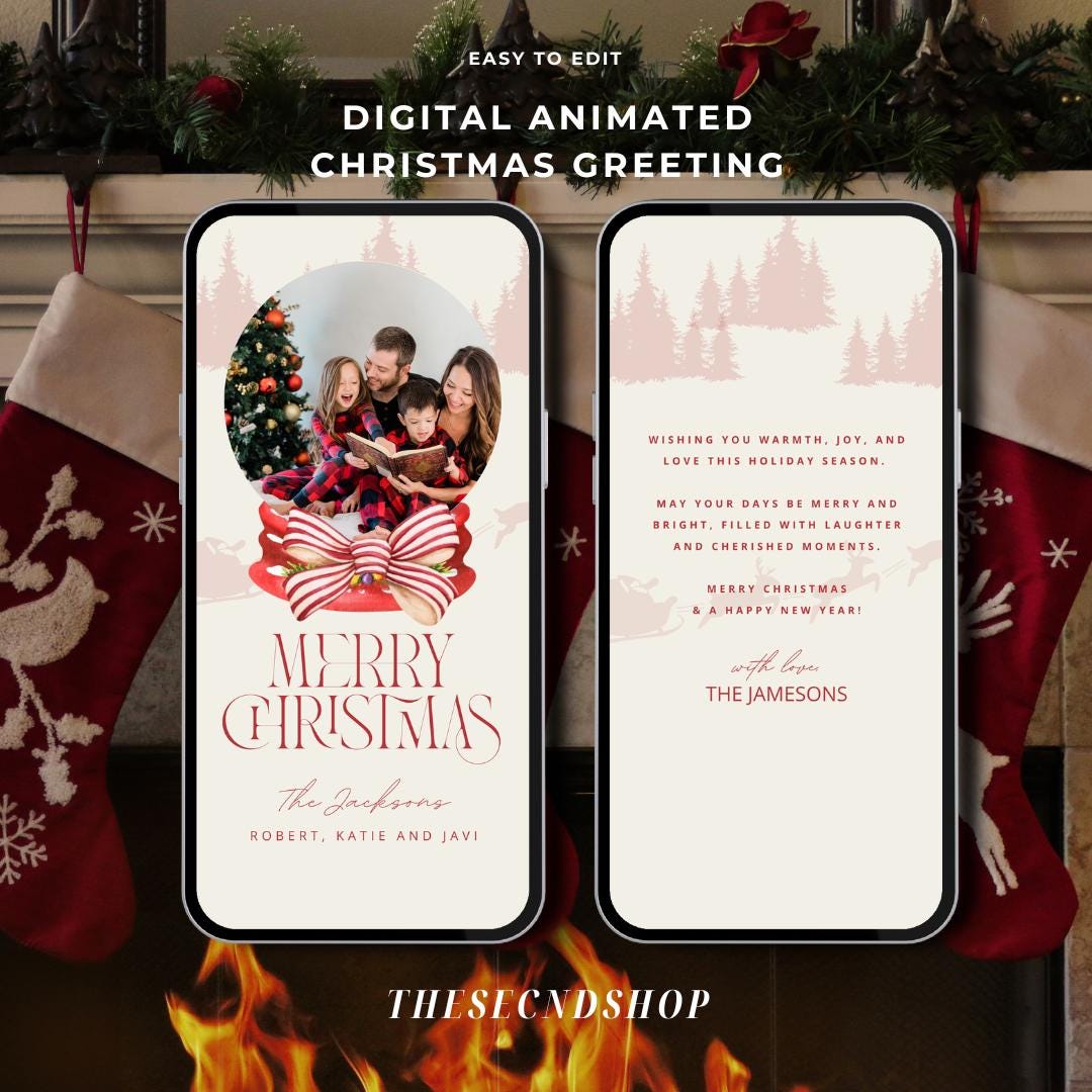 Photo Christmas Card Animated Template, Merry Christmas Card, Holiday ...