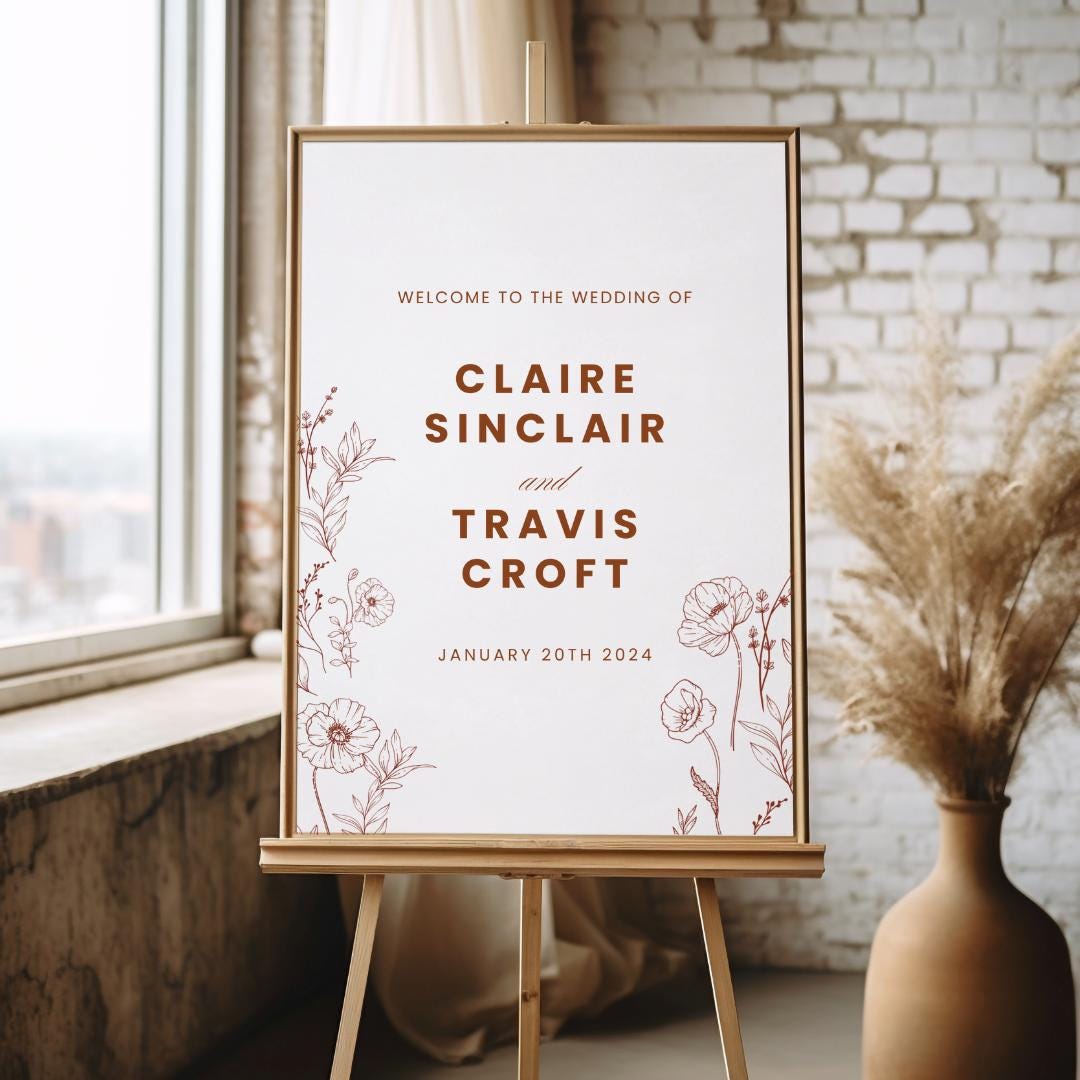 Boho Terracotta Wedding Welcome Sign Template, Burnt Orange Reception ...