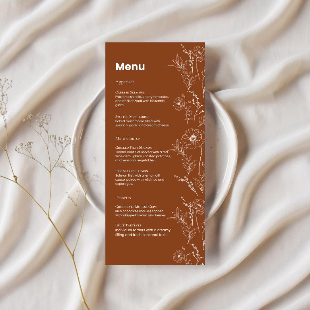 Terracotta Wedding Menu Canva Template, Burnt Orange Menu Template ...