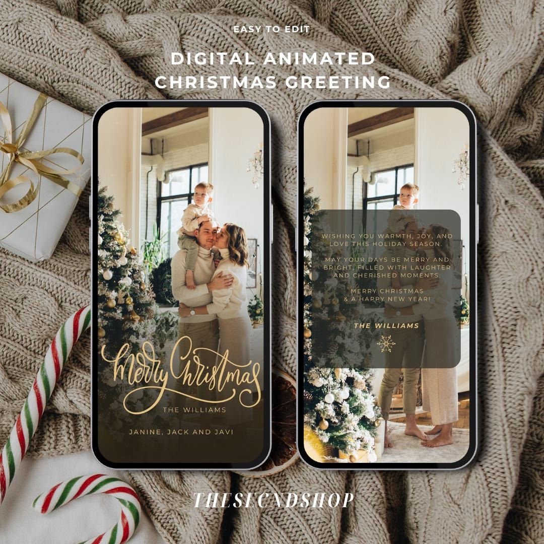 Animated Photo Christmas Greeting Card Template, Merry Christmas Card ...