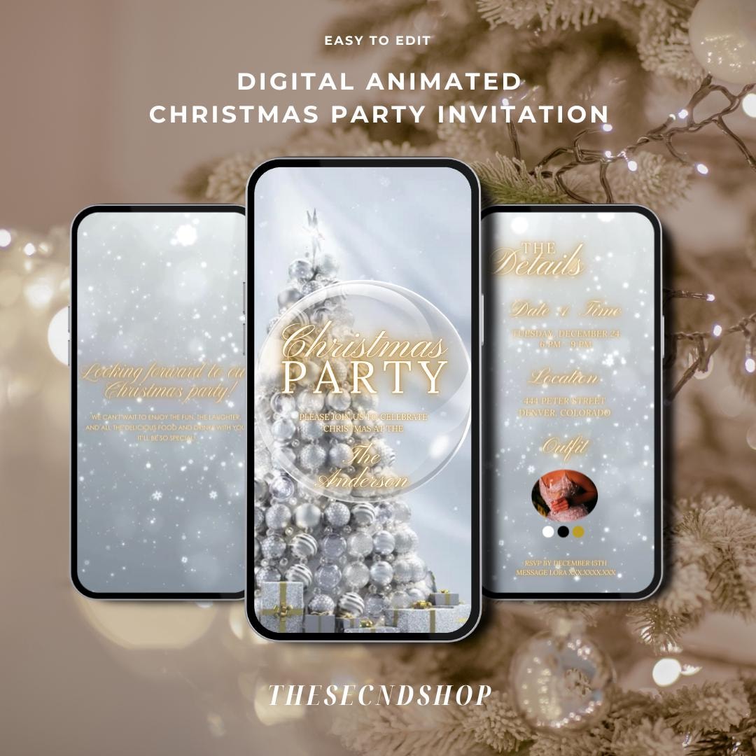 Digital White Christmas Party Invitation, Annual Christmas Party Invite ...