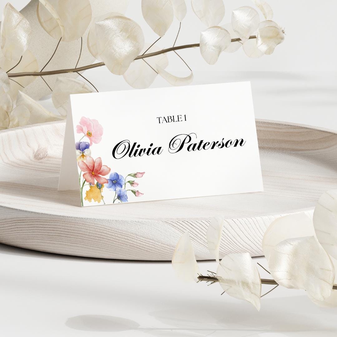 Wildflower Place Card Template, Printable Floral Place Card, Wedding ...