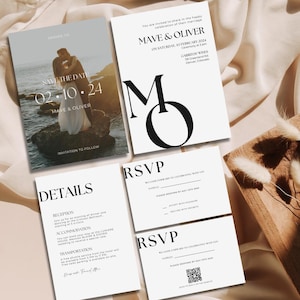 Modern Monogram Wedding Invitation Canva Template, Editable Wedding Invite Template Kit ...