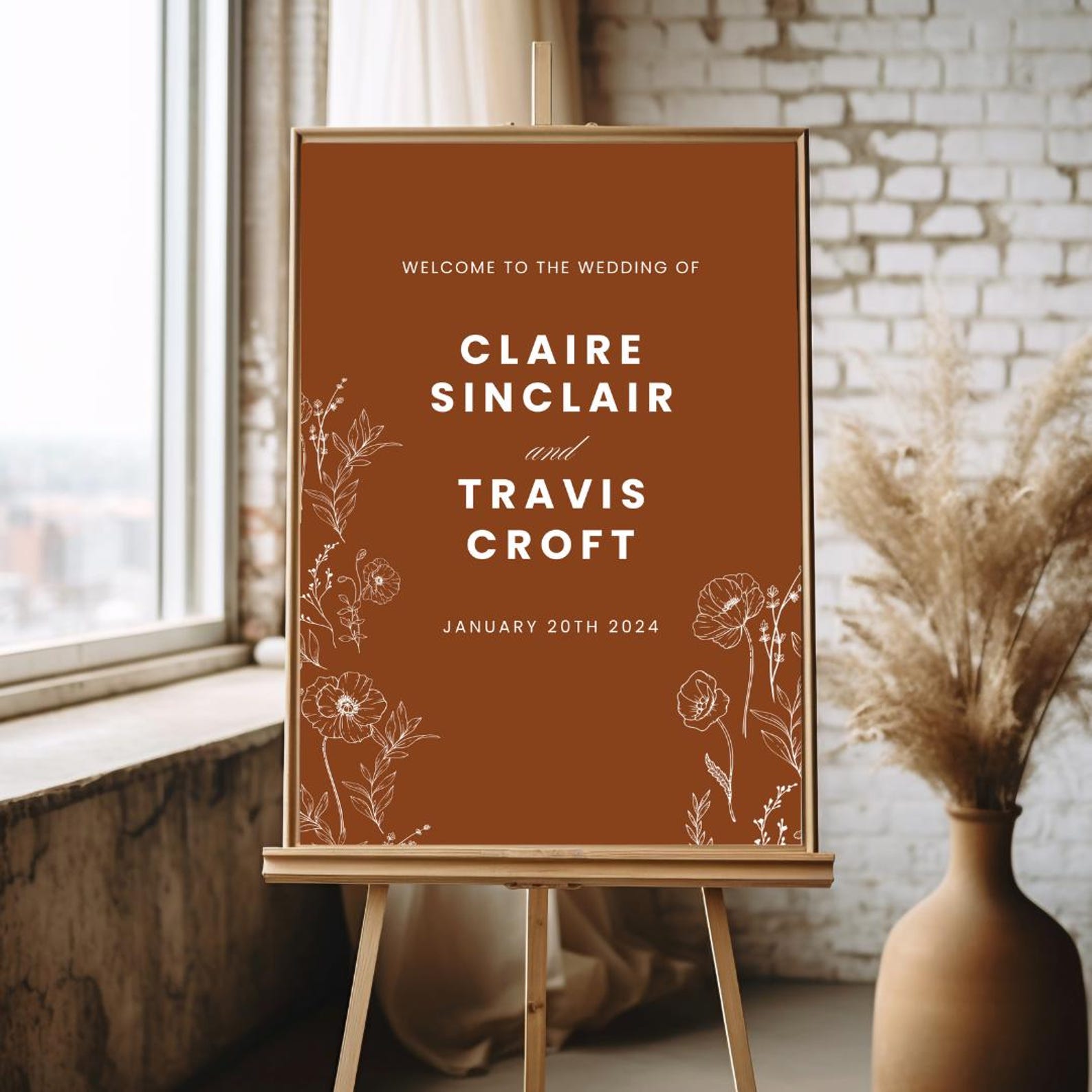 Boho Terracotta Wedding Welcome Sign Template, Burnt Orange Reception ...