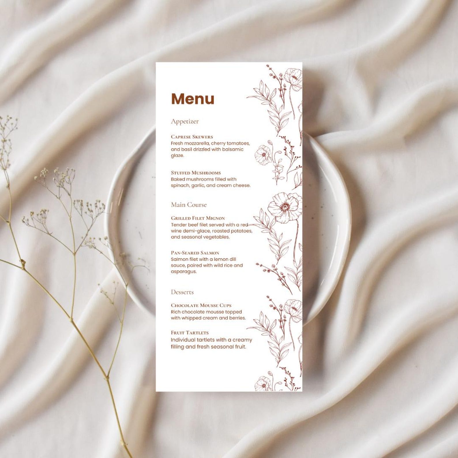 Terracotta Wedding Menu Canva Template, Burnt Orange Menu Template ...