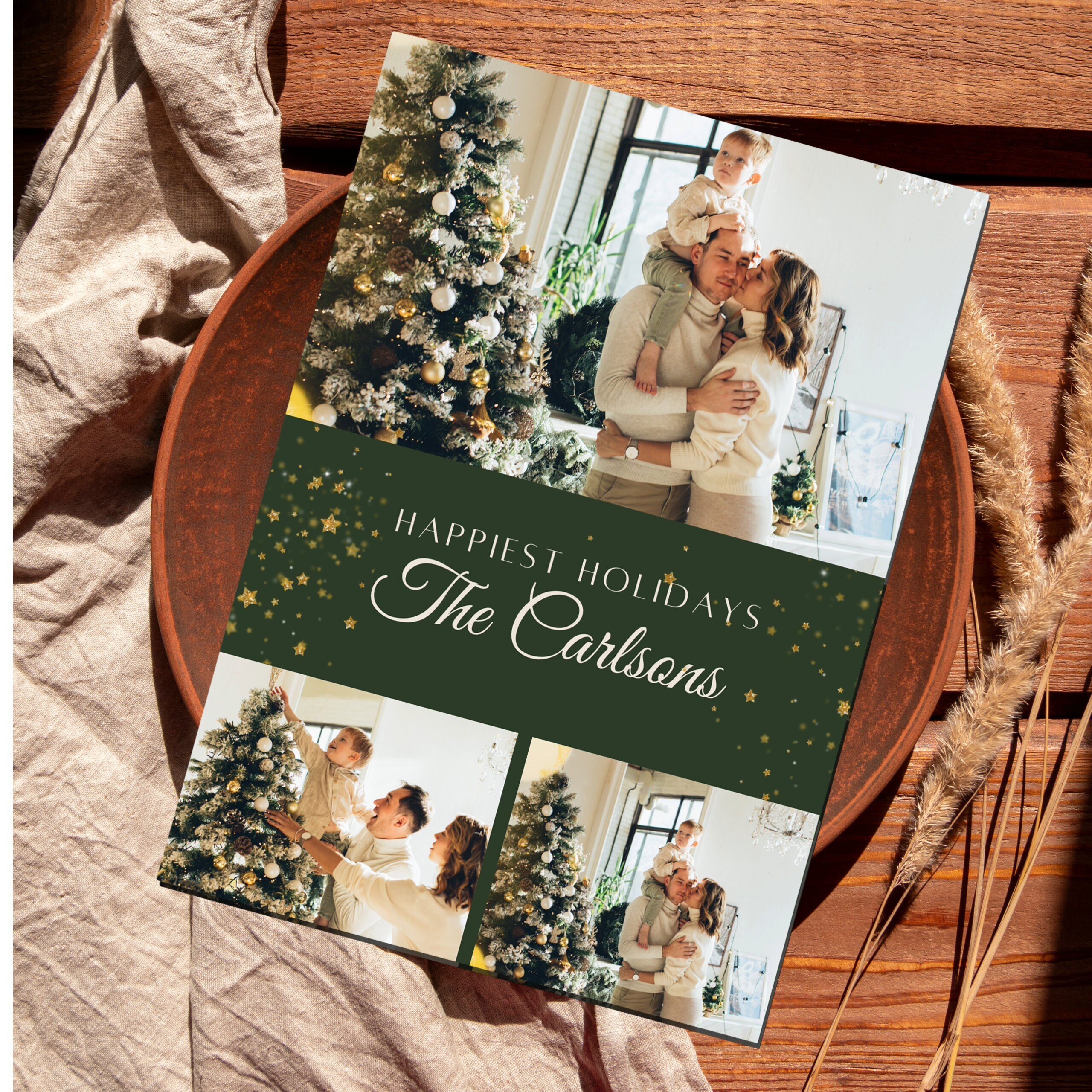 Holiday Card Template, Printable Modern Minimal Christmas Card ...