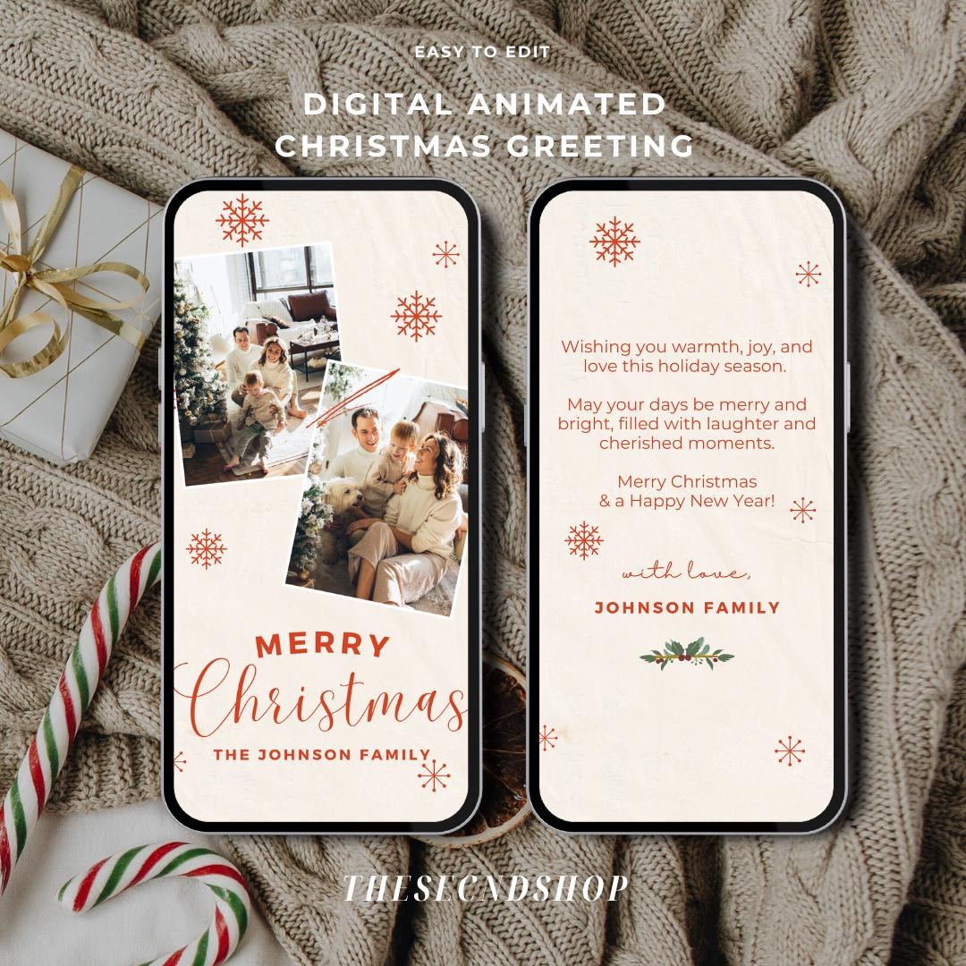 Animated Christmas Photo Card Template, Editable Merry Christmas Card ...