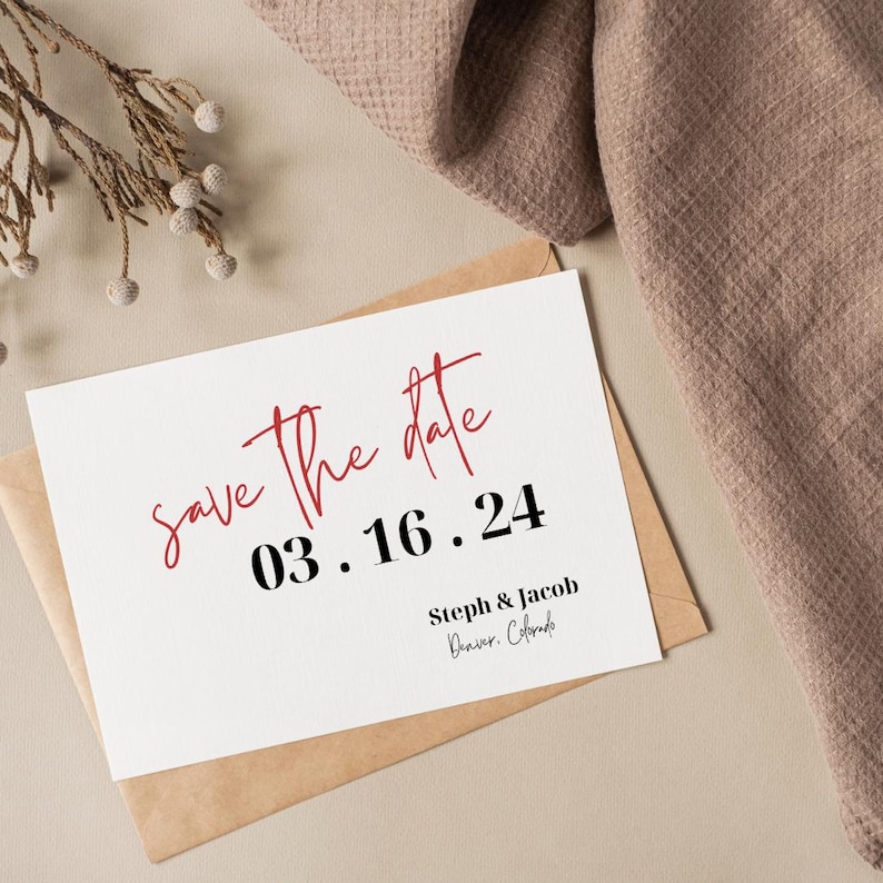 Red Script Save the Date Template: Elegant Wedding Card (digital ...
