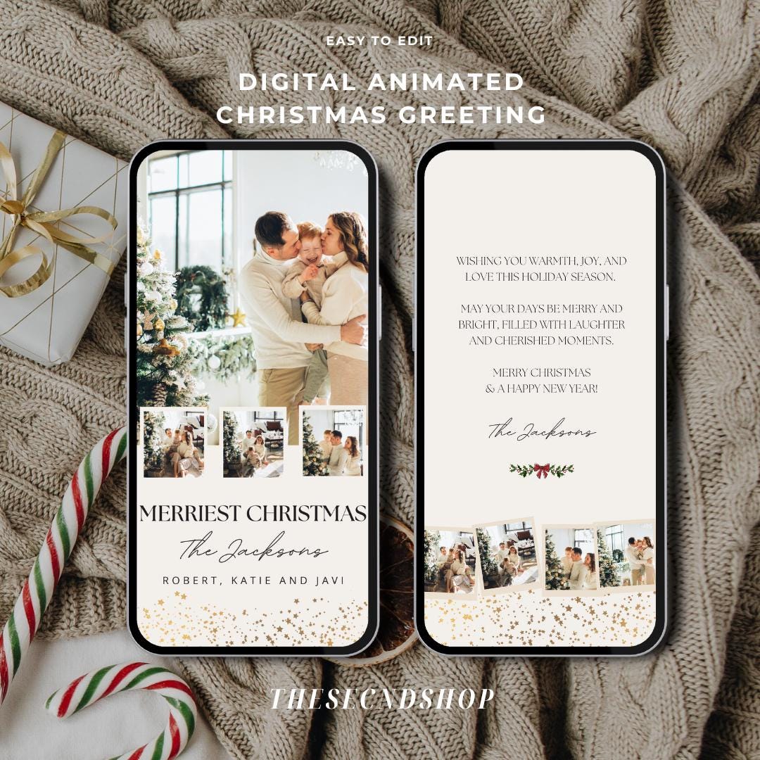 Photo Christmas Card Animated Template, Merry Christmas Card, Holiday ...
