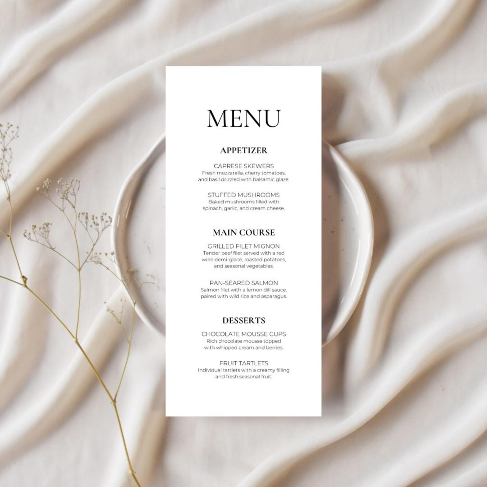 Editable Wedding Menu Canva Template, Modern Menu Template, Printable ...