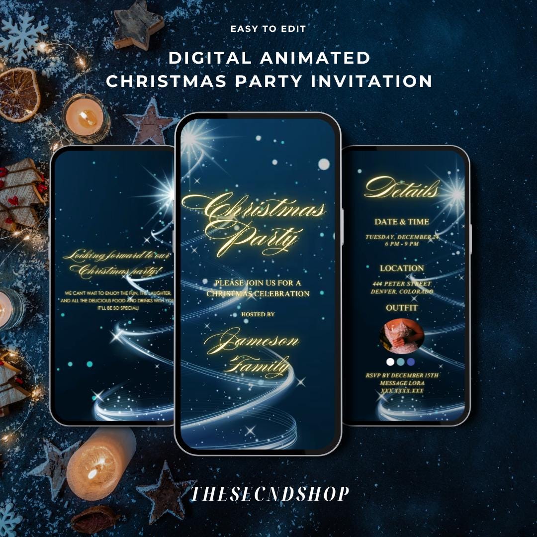 Digital Blue Christmas Party Invitation, Annual Christmas Party Invite ...