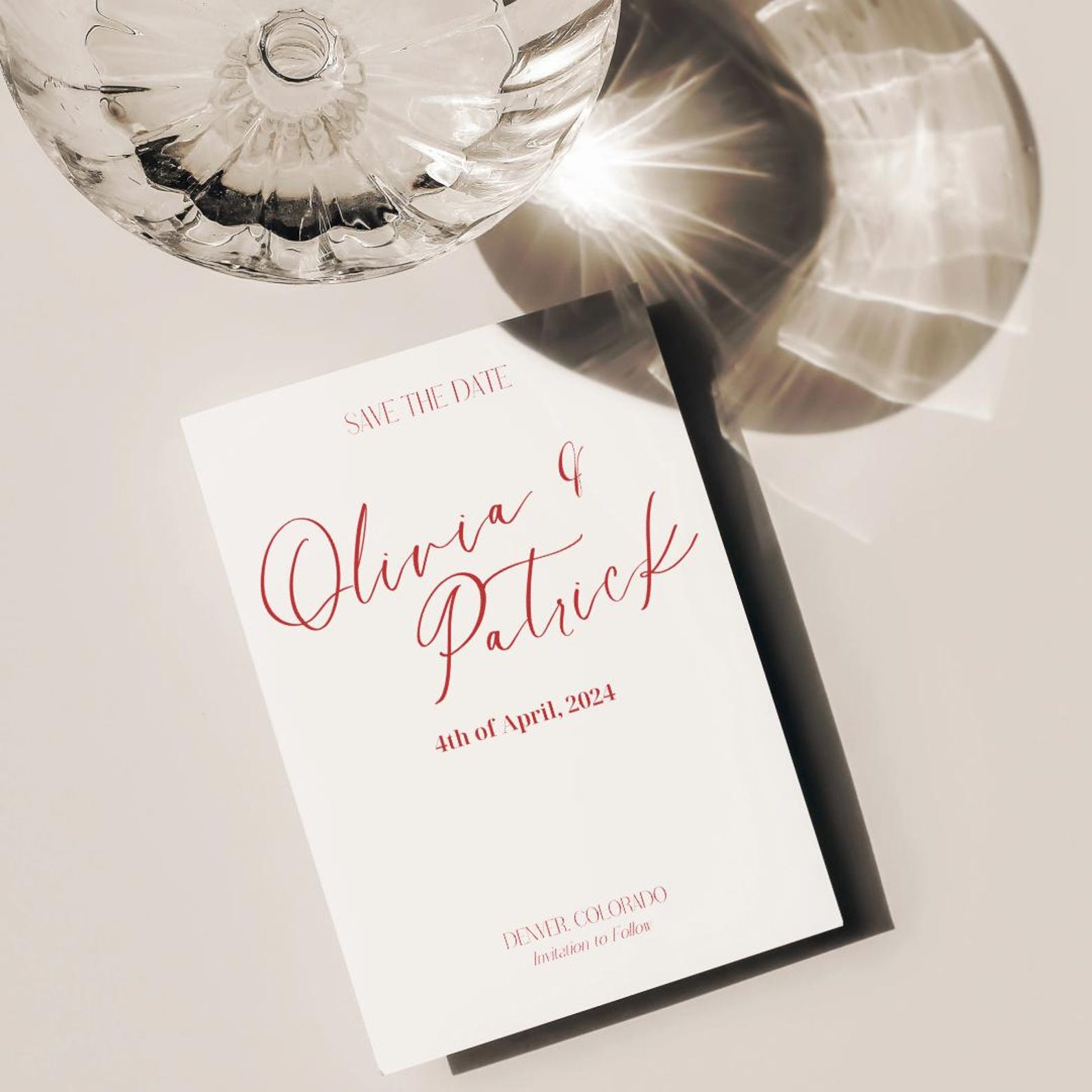 Red Minimalist Save the Date Card: Editable Canva Template (instant ...