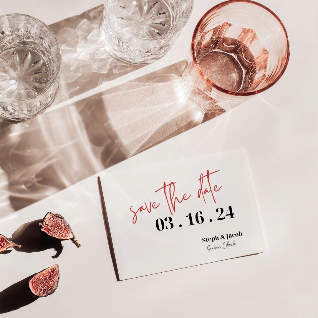 Red Script Save the Date Template: Elegant Wedding Card (digital ...