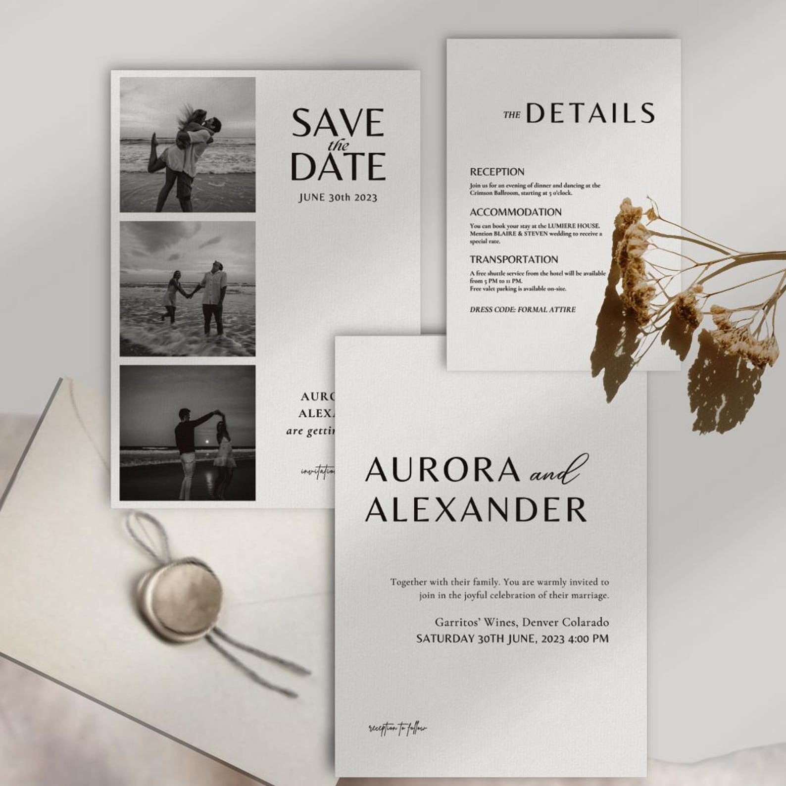 Wedding Invitation With Photo Collage, Save the Date, Wedding Details ...