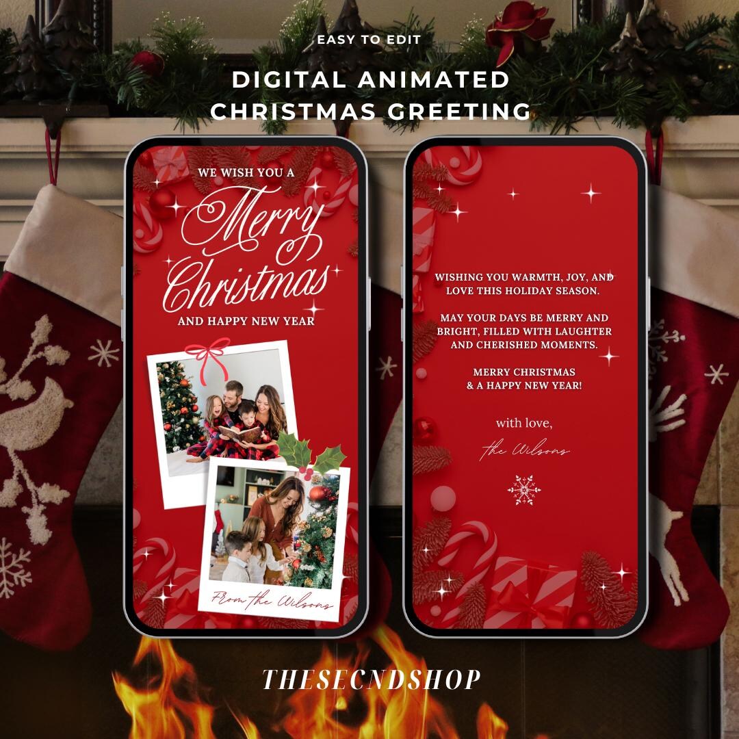 Animated Photo Christmas Card Template Merry Christmas Holiday Card ...