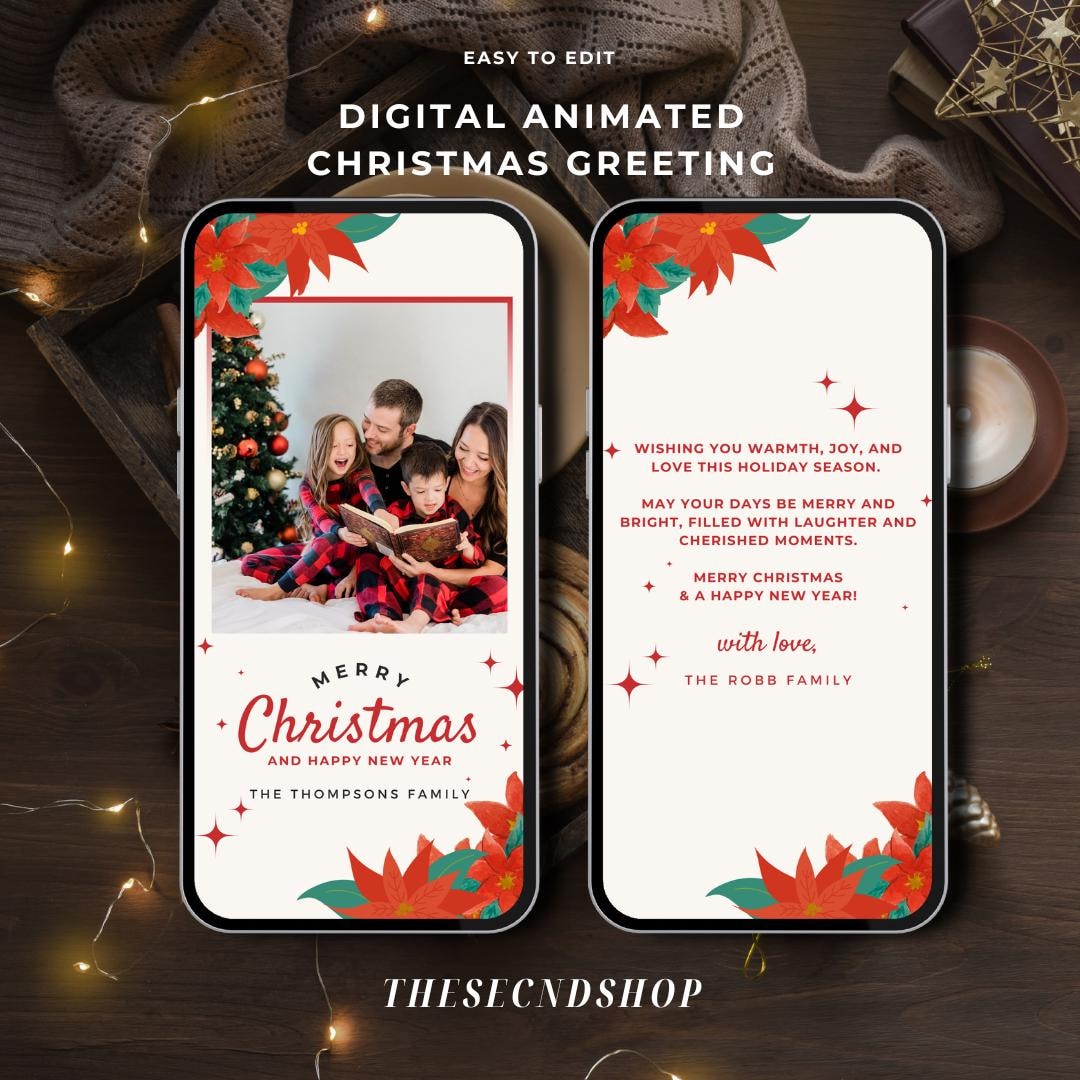 Christmas Video Card Template Merry Christmas Holiday Card Editable ...