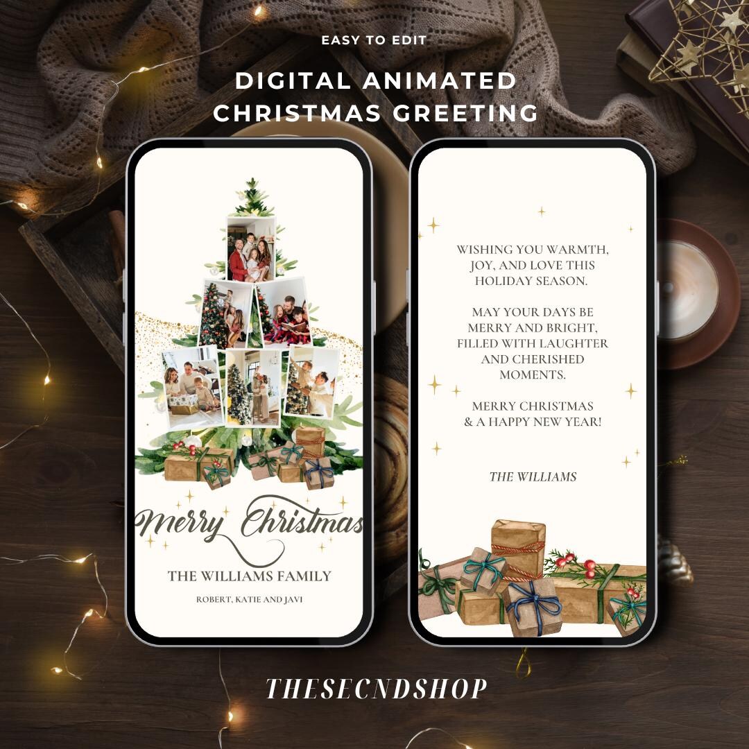 Animated Photo Christmas Greeting Card Template, Merry Christmas Card ...