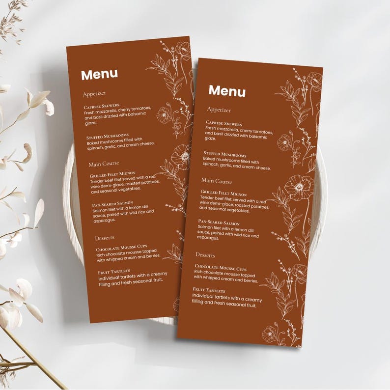 Terracotta Wedding Menu Canva Template, Burnt Orange Menu Template ...