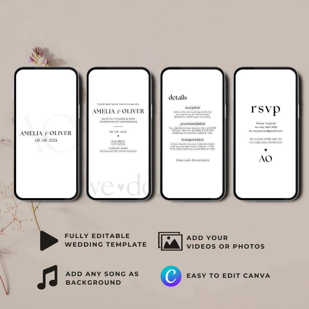 Modern Wedding Video Invitation Template, Animated Minimalist Wedding ...