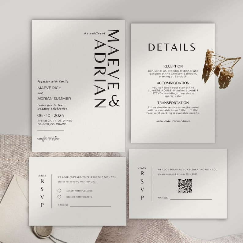Modern Wedding Invitation Suite Canva Template, Wedding Details Card ...