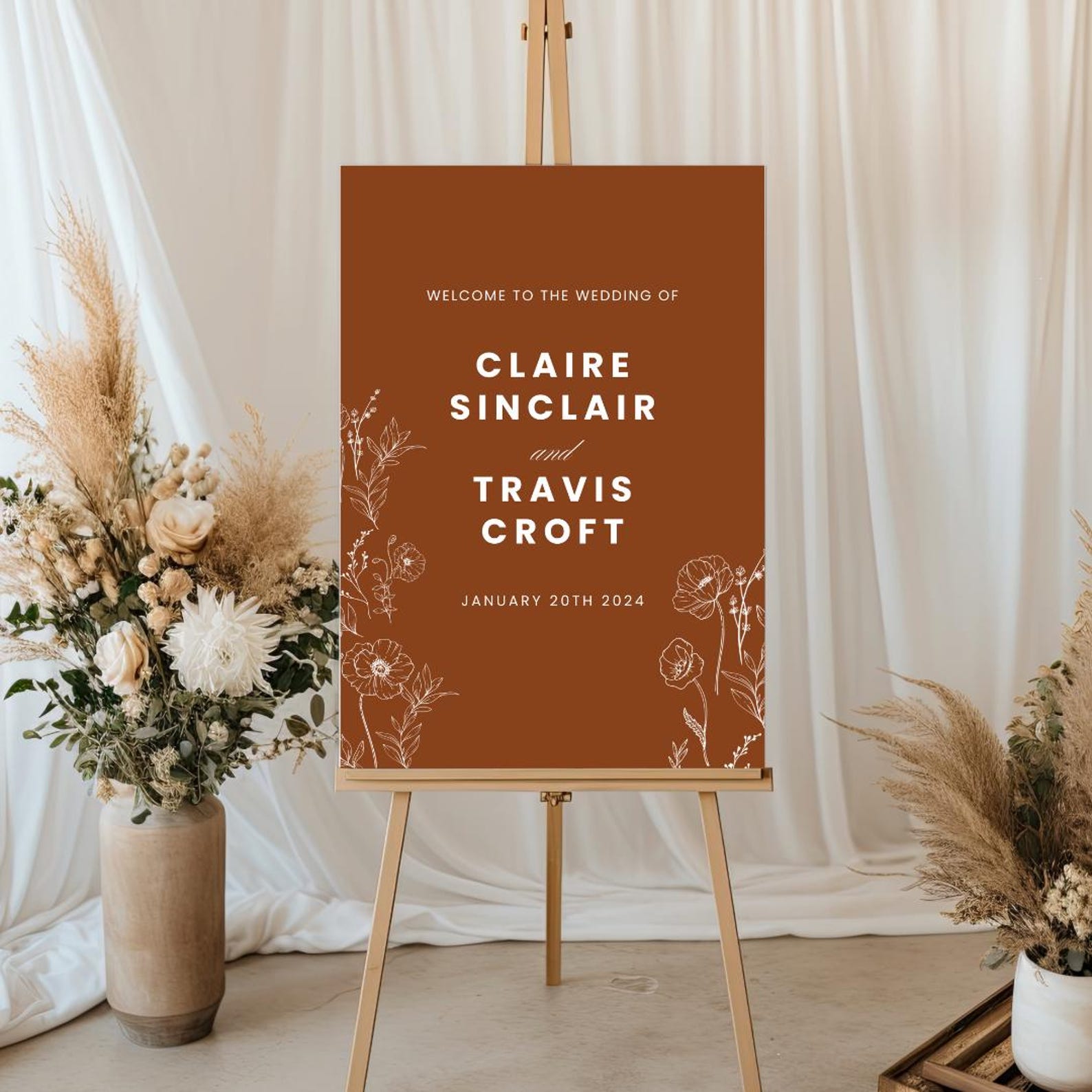 Boho Terracotta Wedding Welcome Sign Template, Burnt Orange Reception ...