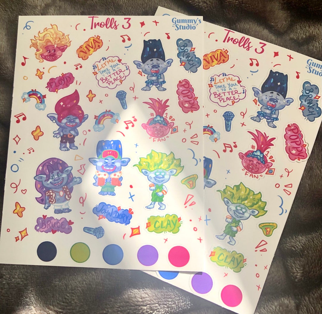 Sticker Sheet/ Trolls 3 / Trolls 3 Brothers /cute Sticker Sheet ...