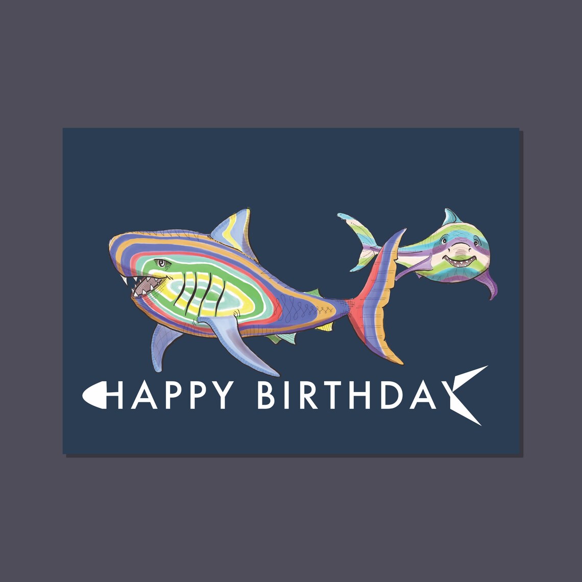 Shark Happy Birthday Card A28 / Cute Shark Card / Ocean Lover Card ...