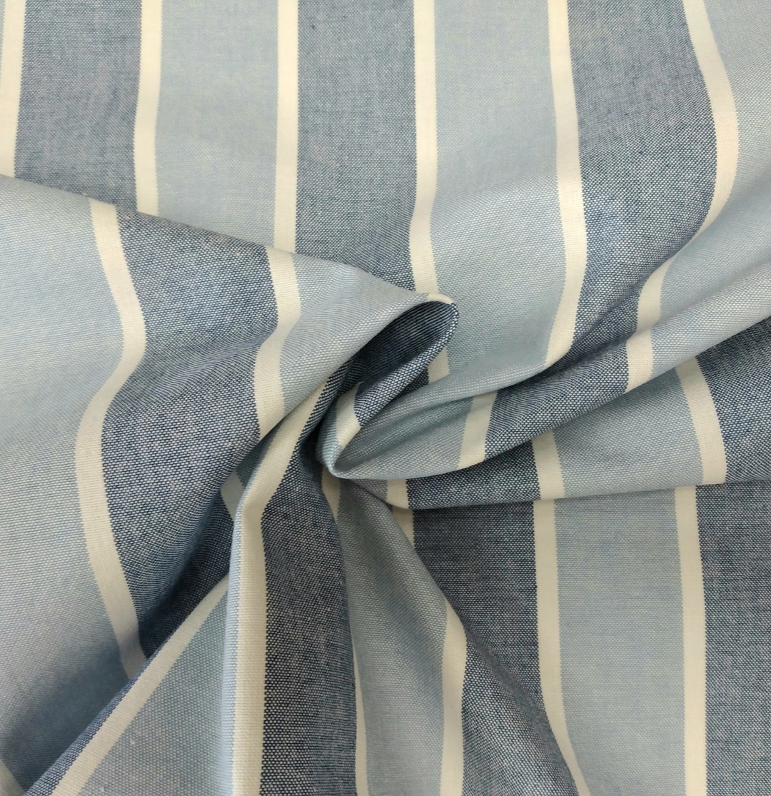 Blue Woven Stripe, Cotton Fabric by the Yard Printed 100% Cotton ...