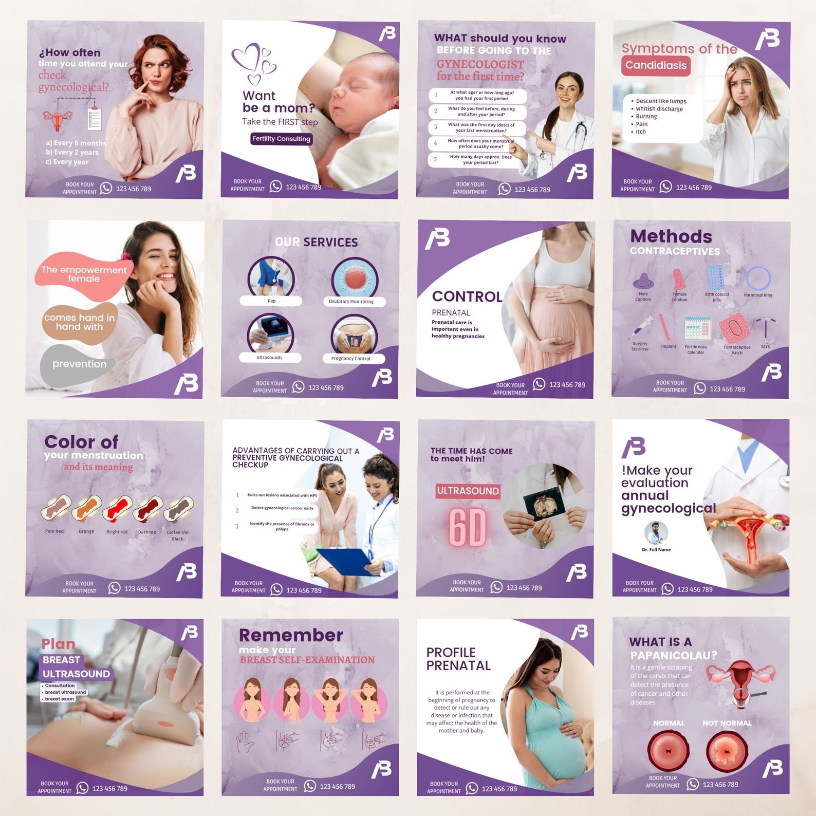 Professional Obstetrics and Gynecology Social Media Kit: Canva ...